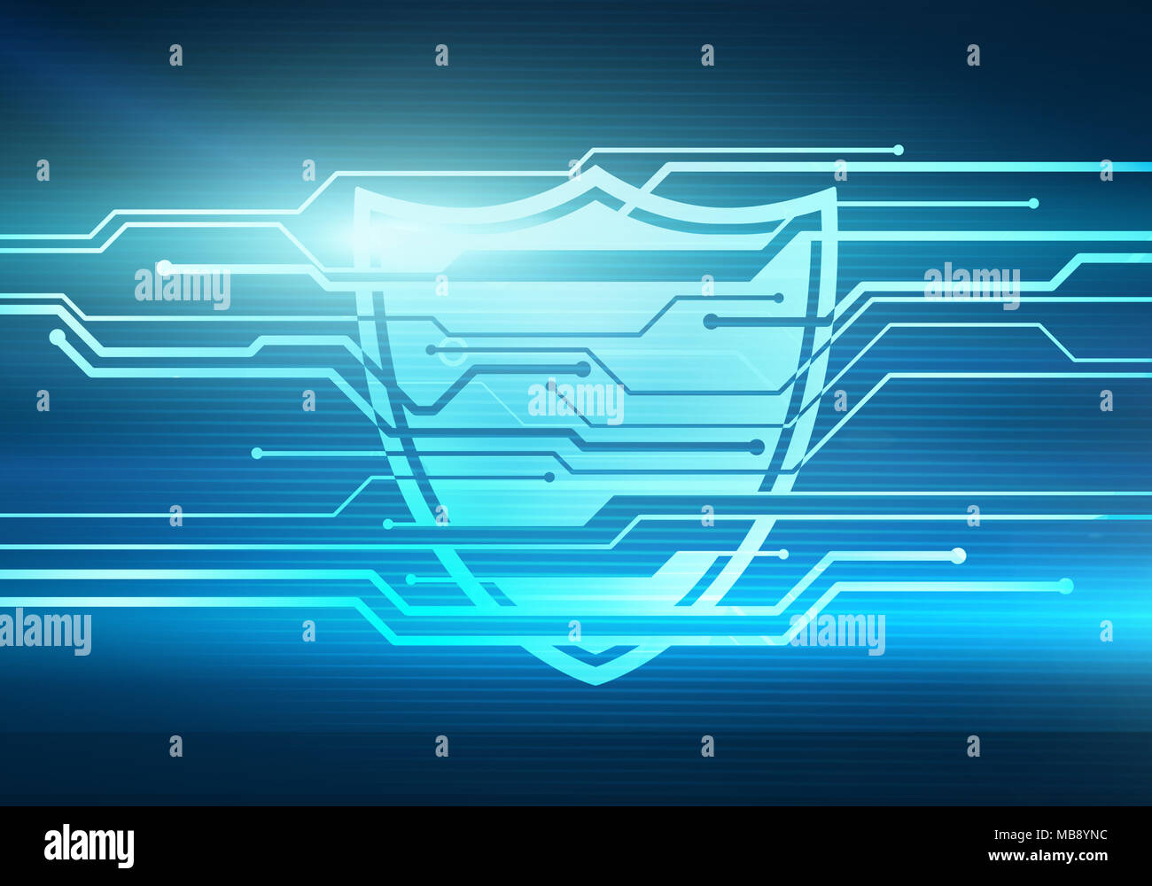Abstract digital concept illustration of internet data security and safety with shield on ...