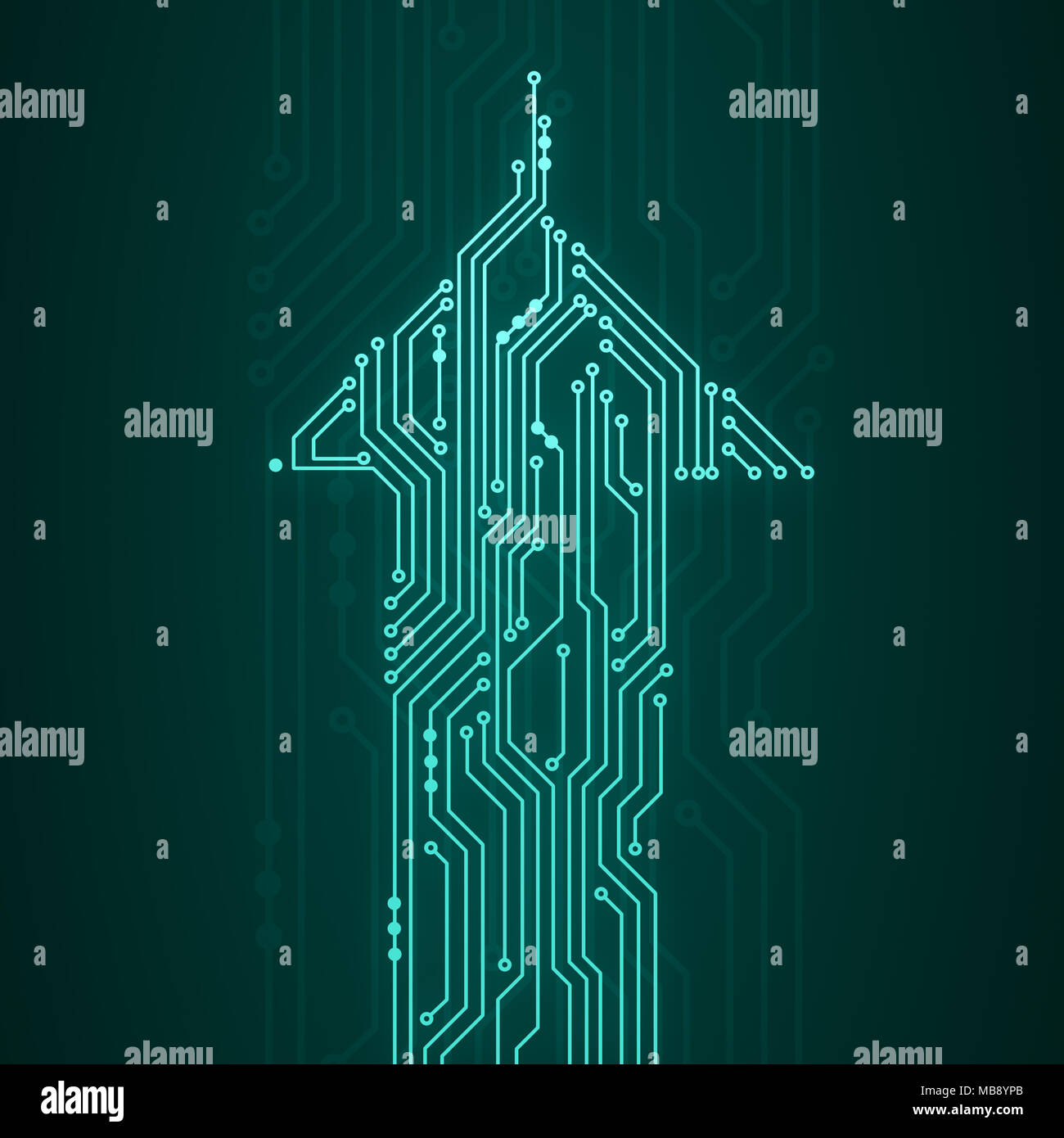 Abstract digital illustration of microchip board in arrow shape moving ...