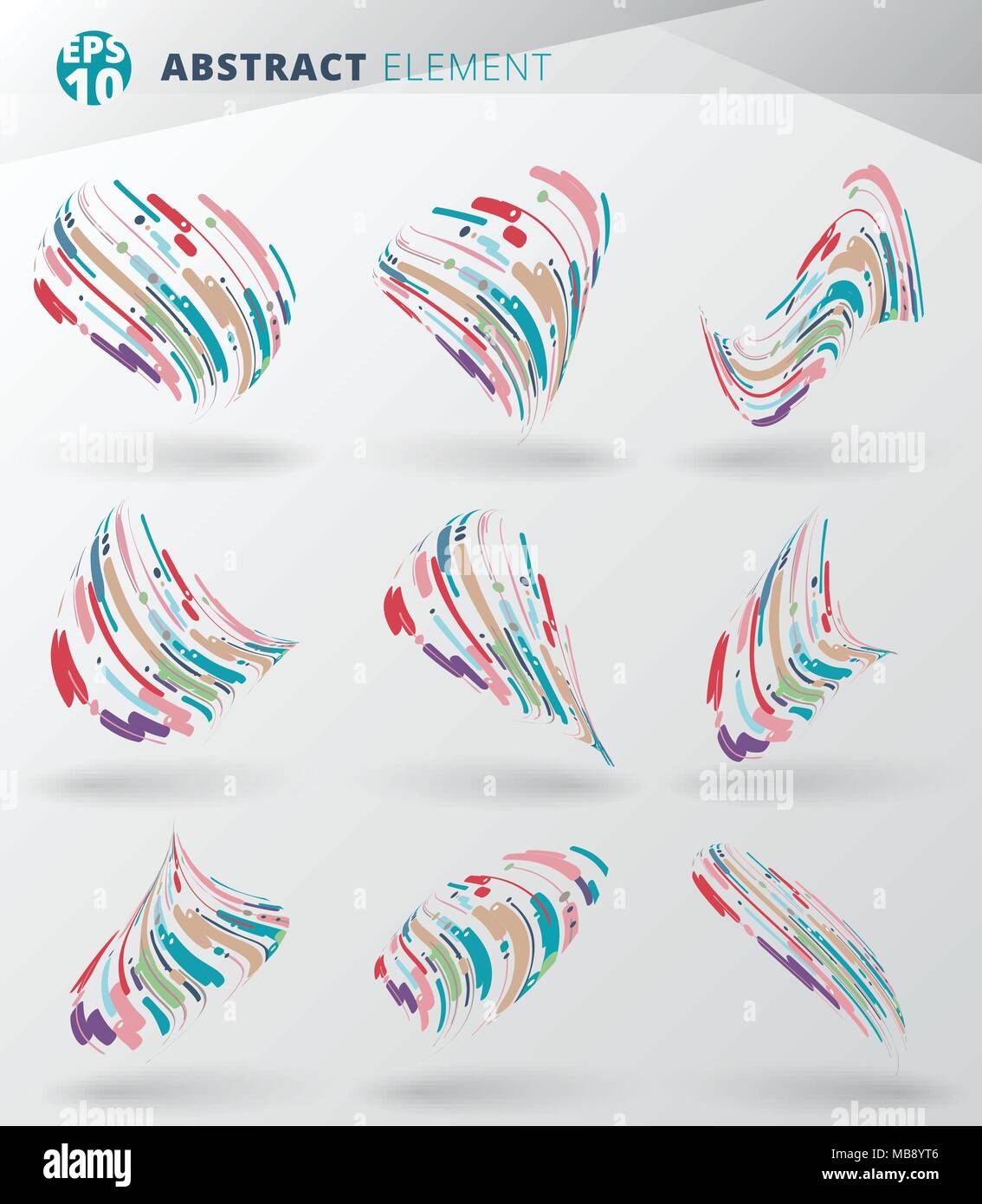 Set Of Modern Style Abstract With Composition Made Of Various Lines Wrapping Circle 3d Rounded