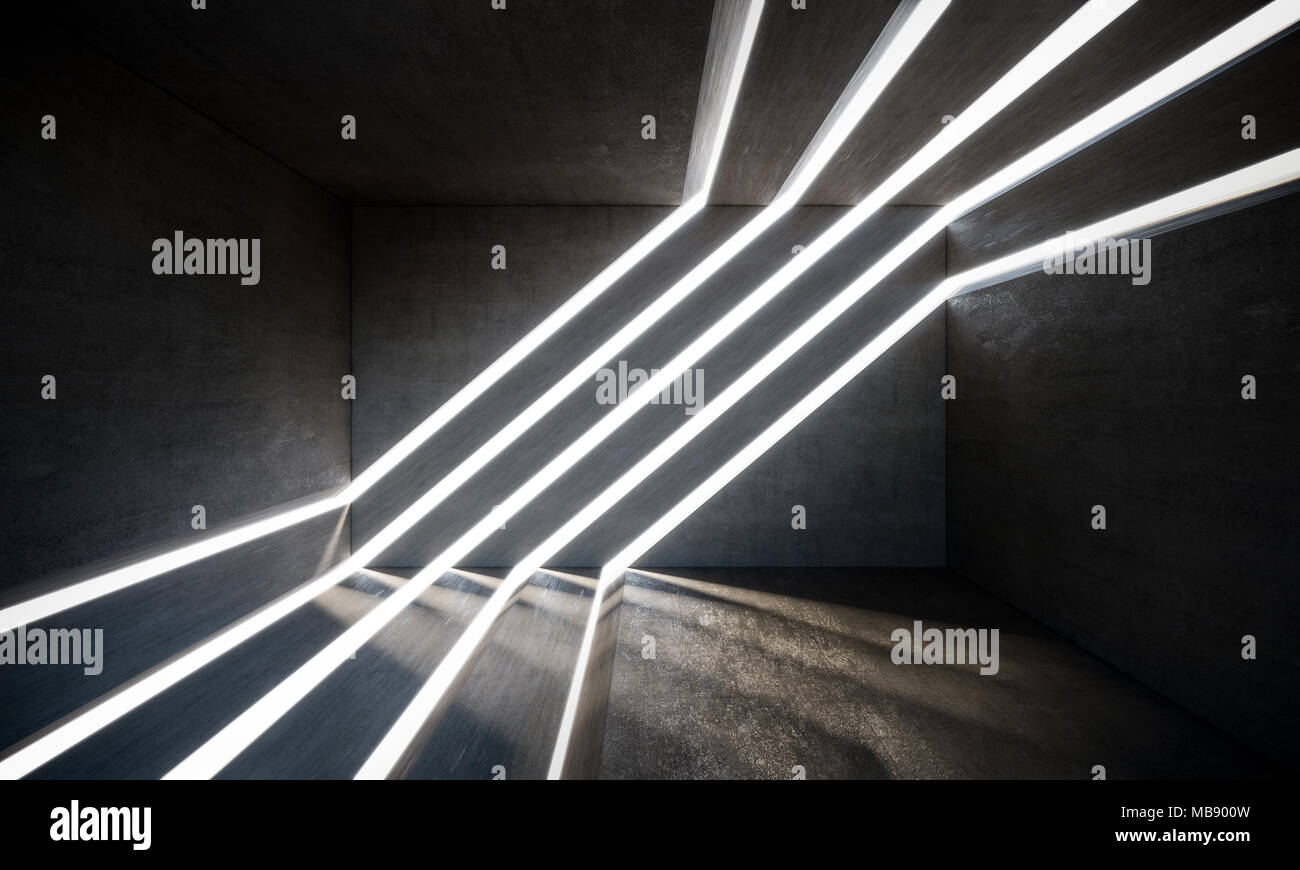 concrete abstract room diagonal windows 3d rendering image Stock Photo ...