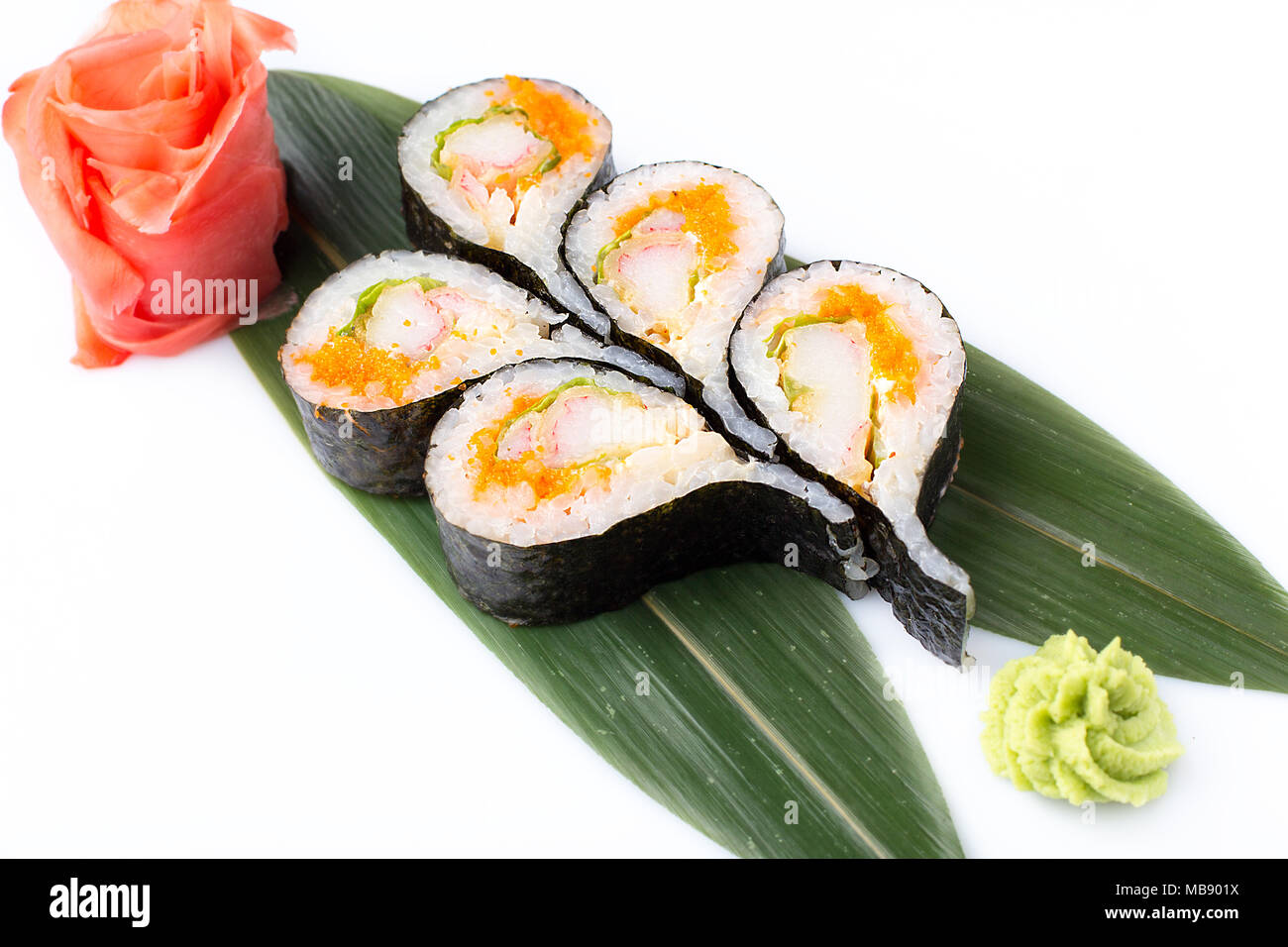 Rolls of unusual shape in the form of a drop. Sushi roll turned on a ...