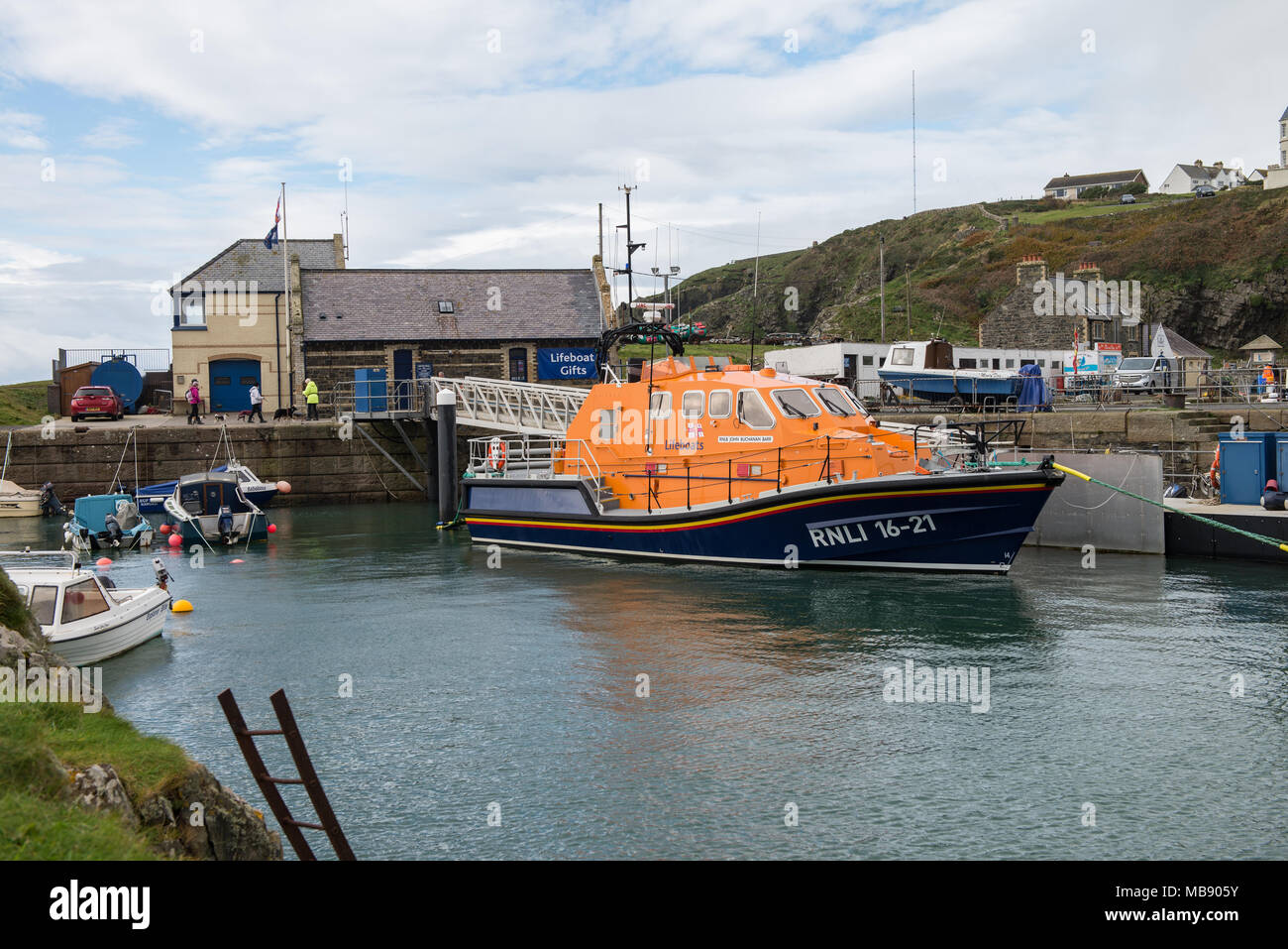 RNLI Tamar Class lifeboat John Buchanan Barr berthed in the harbour at ...