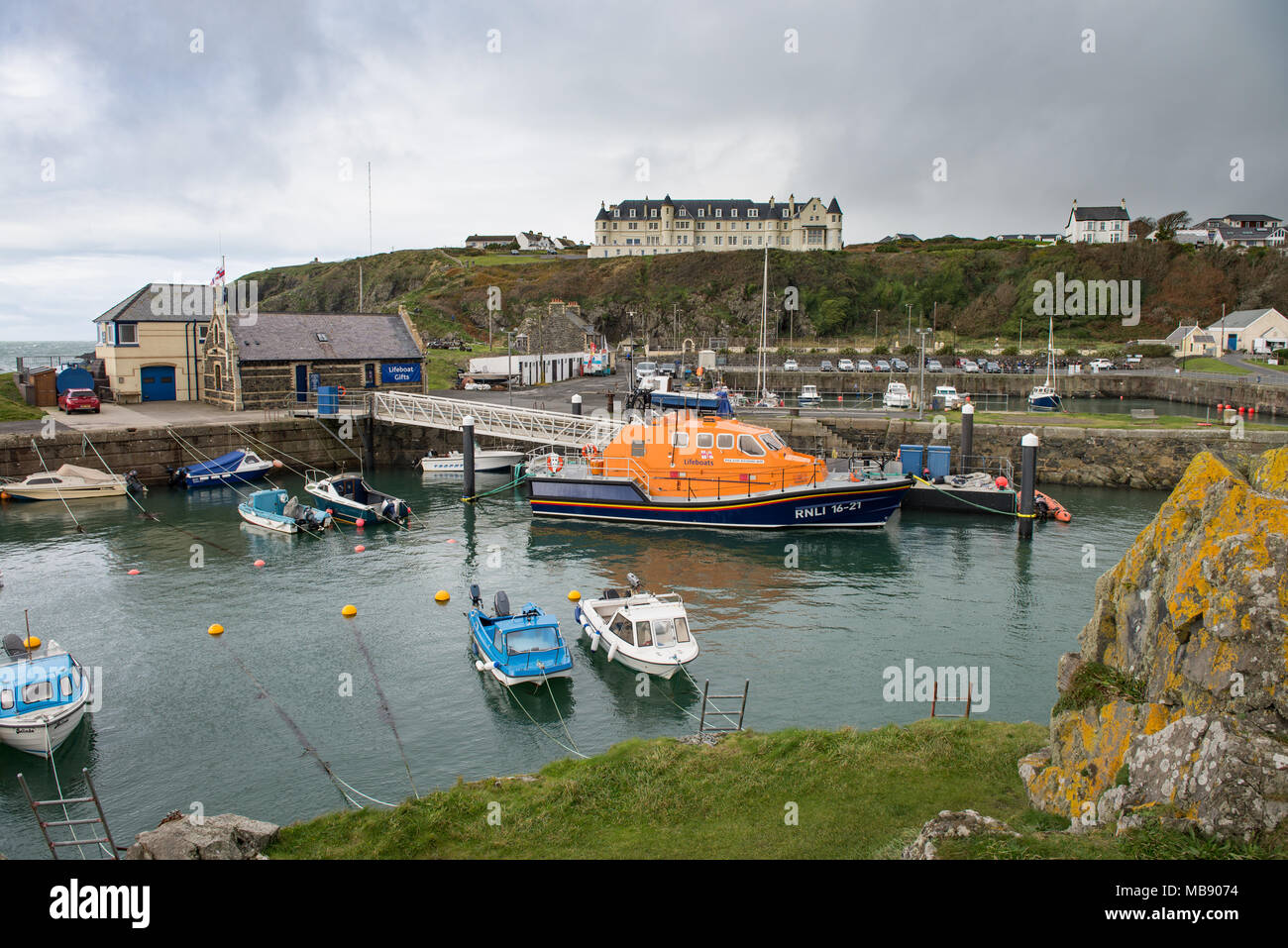 RNLI Tamar Class lifeboat John Buchanan Barr berthed in the harbour at ...