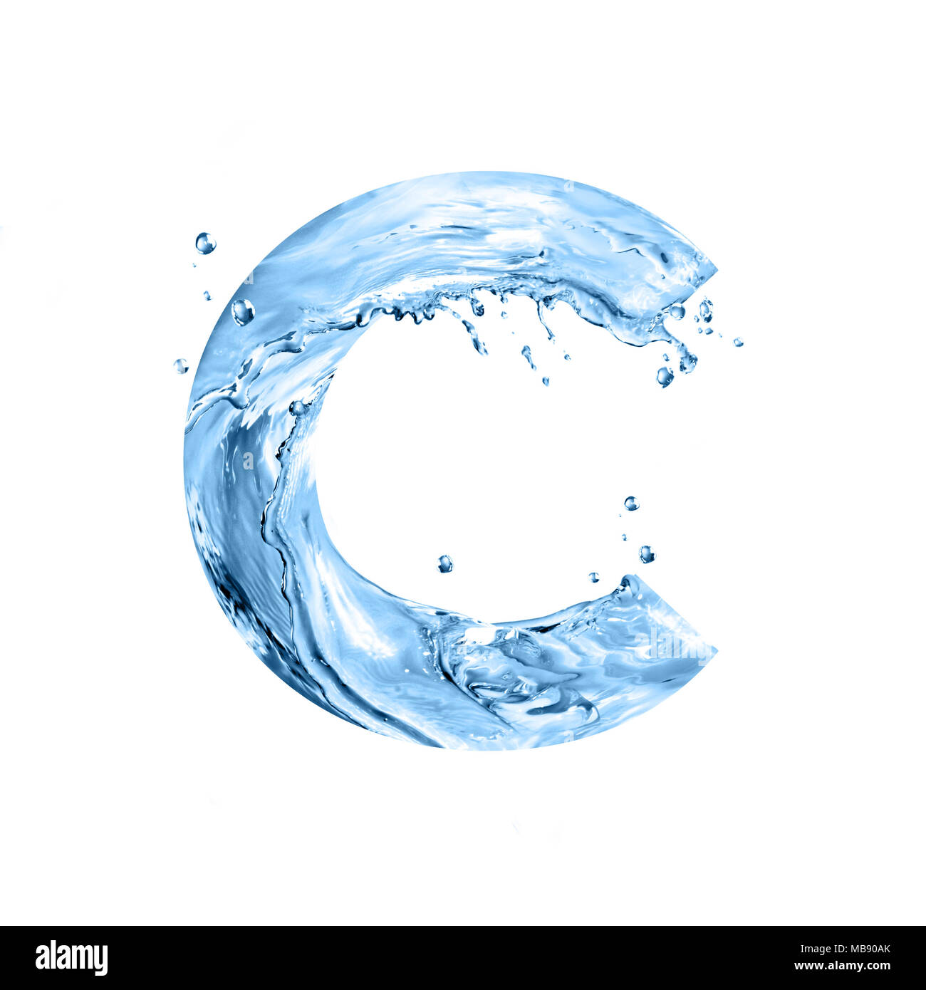 stylized font, art text made of water splashes, capital letter c ...