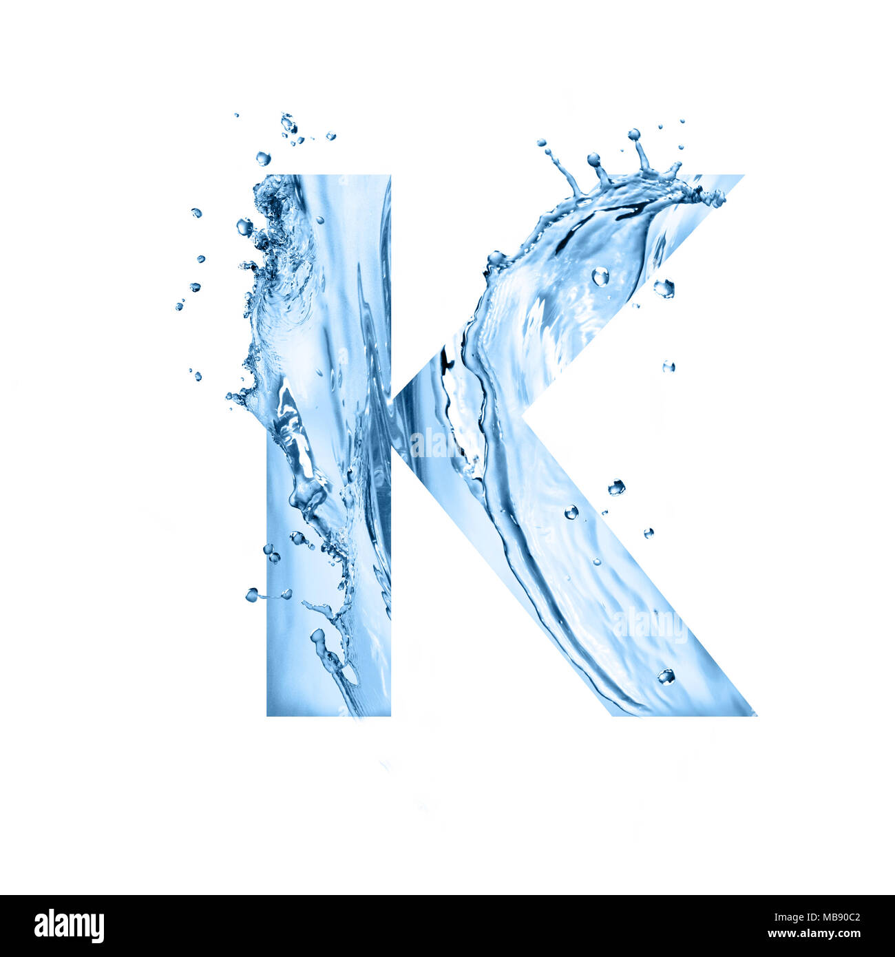 stylized font, text made of water splashes, capital letter k, isolated ...