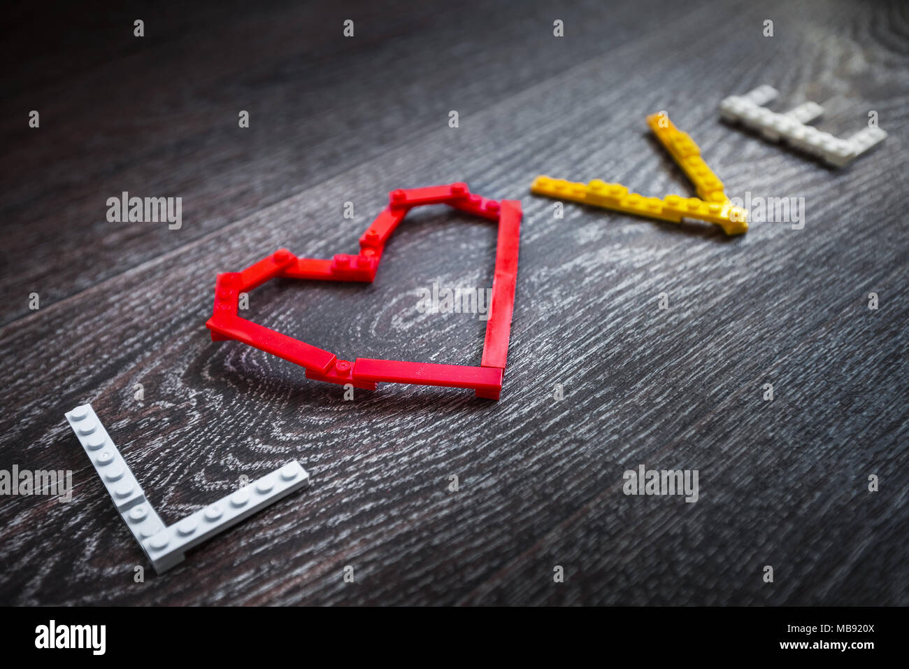 red heart and love of plastic bricks Stock Photo - Alamy