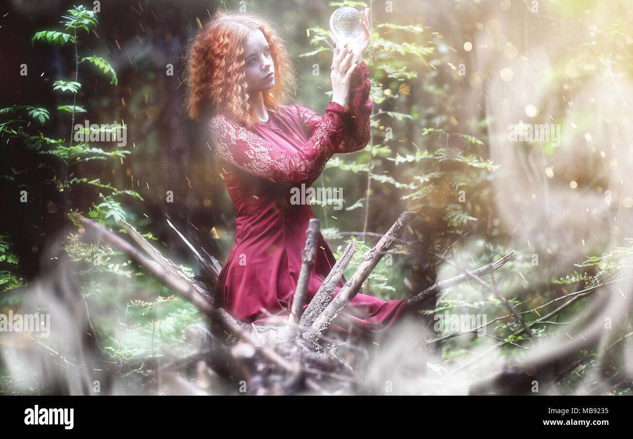Witch ritual in a forest Stock Photo - Alamy