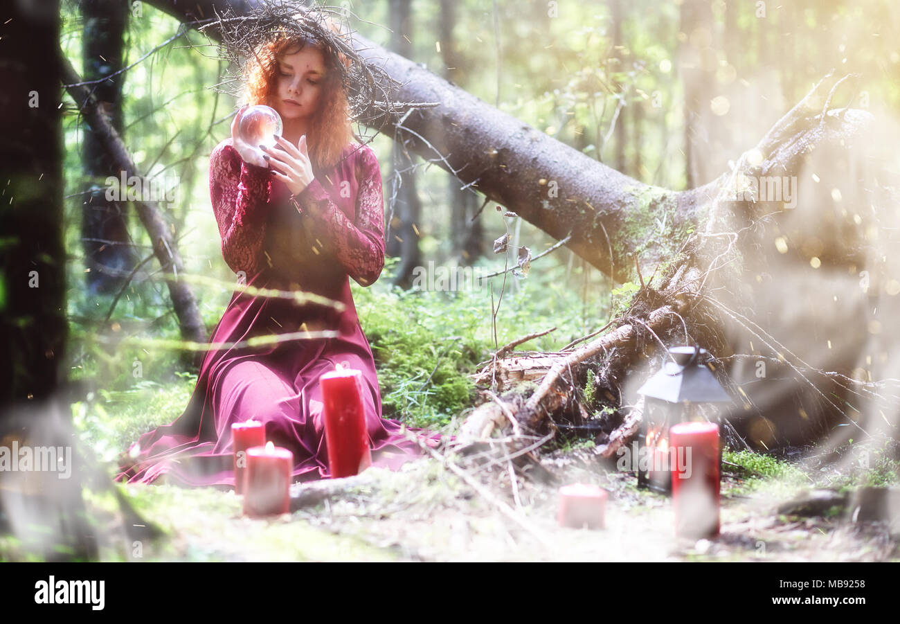 Witch ritual in a forest Stock Photo - Alamy