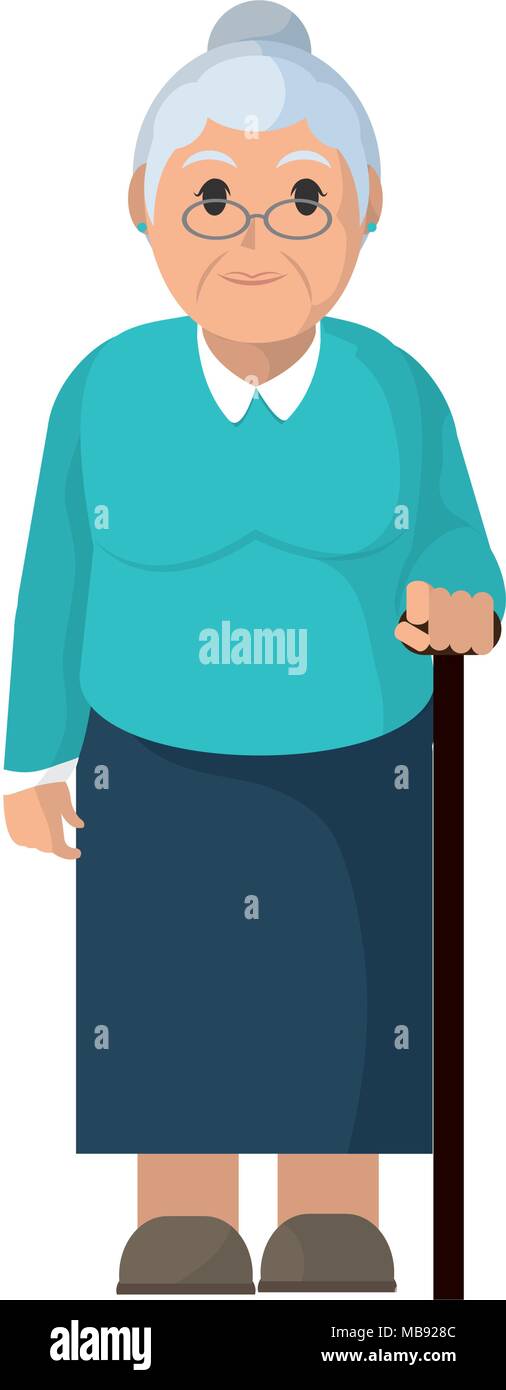 Old Lady Stick Walking Stock Vector Images - Alamy
