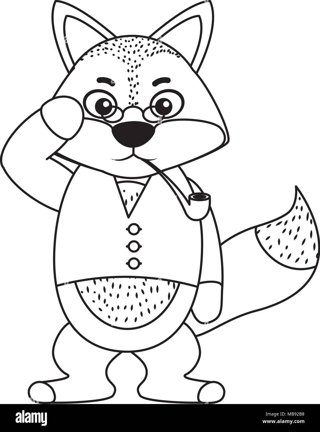 line character fox animal with vest and pipe Stock Vector Image & Art ...