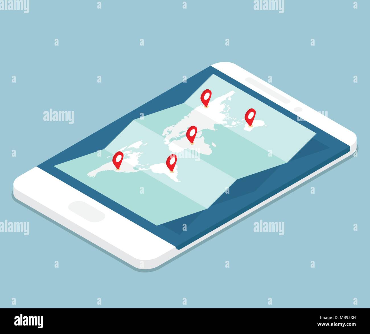 map with pin location on smartphone vector isometric background Stock ...