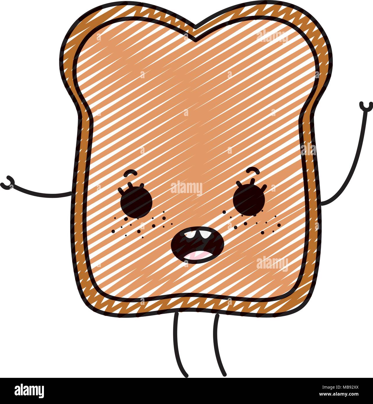 doodle kawaii happy slice bread with arms and legs Stock Vector Image ...