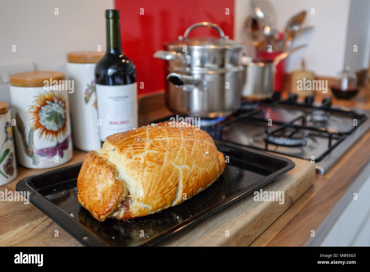 Traditional home made Beef Wellington with fillet of beef in puff ...