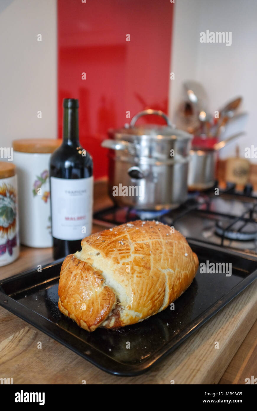 Traditional home made Beef Wellington with fillet of beef in puff ...