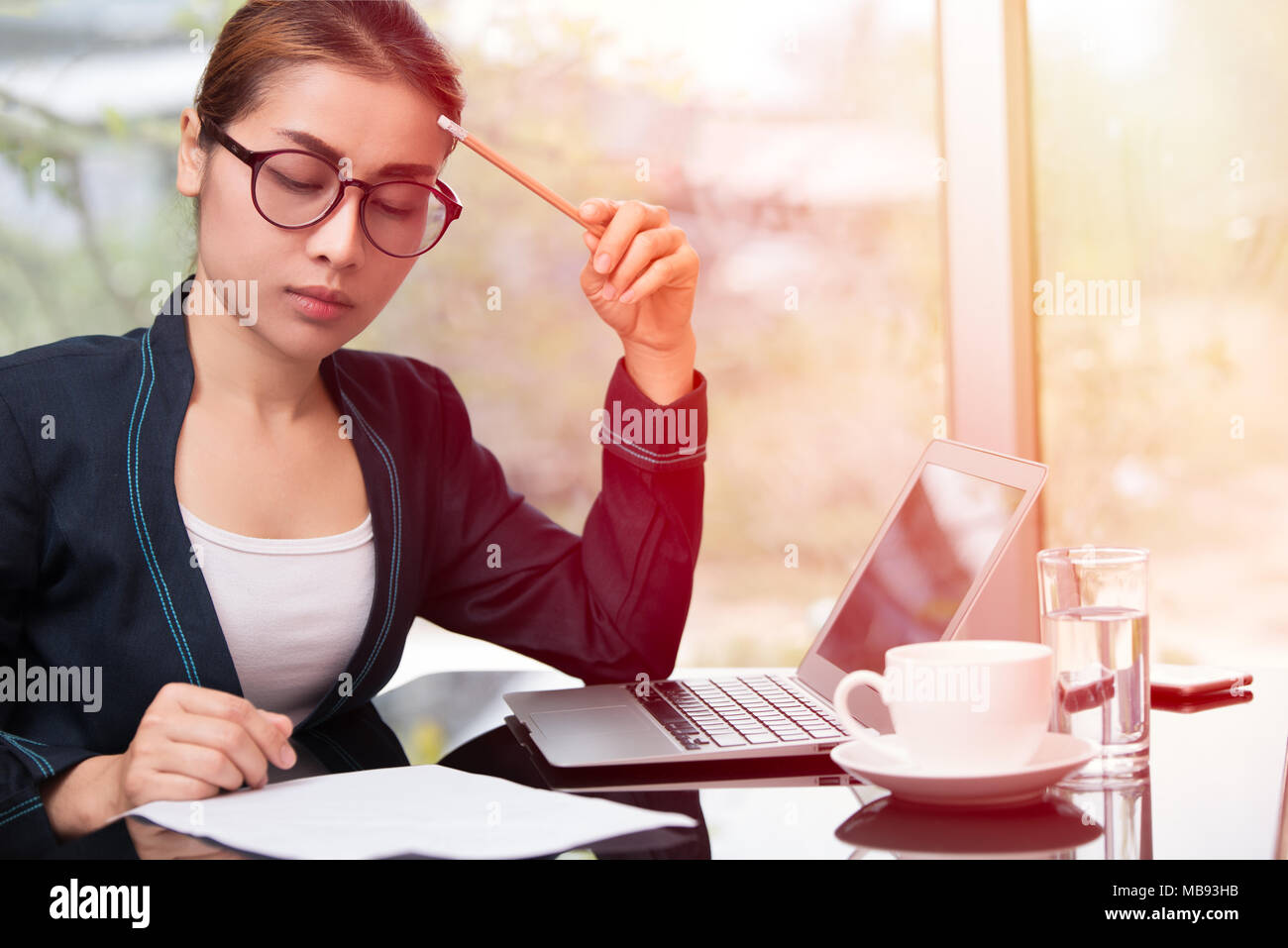 business woman thinking for hard work, smart woman or office woman ...