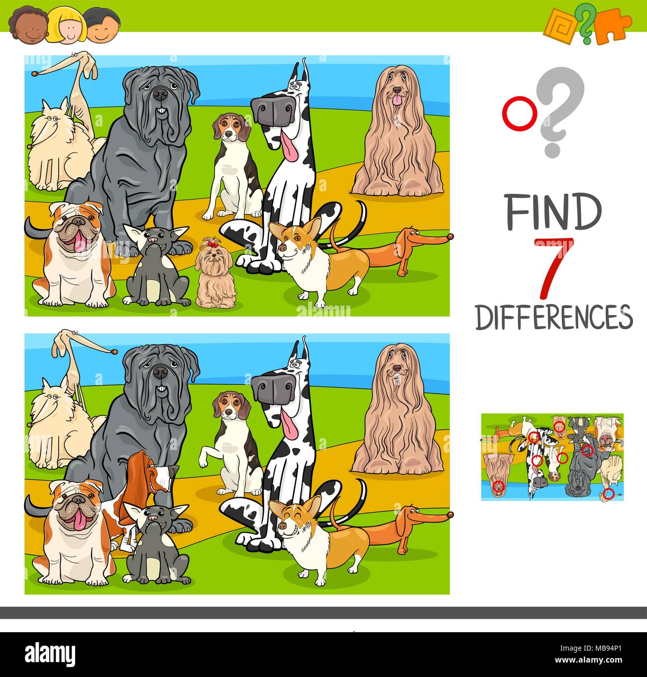 Cartoon Illustration of Finding Seven Differences Between Pictures ...