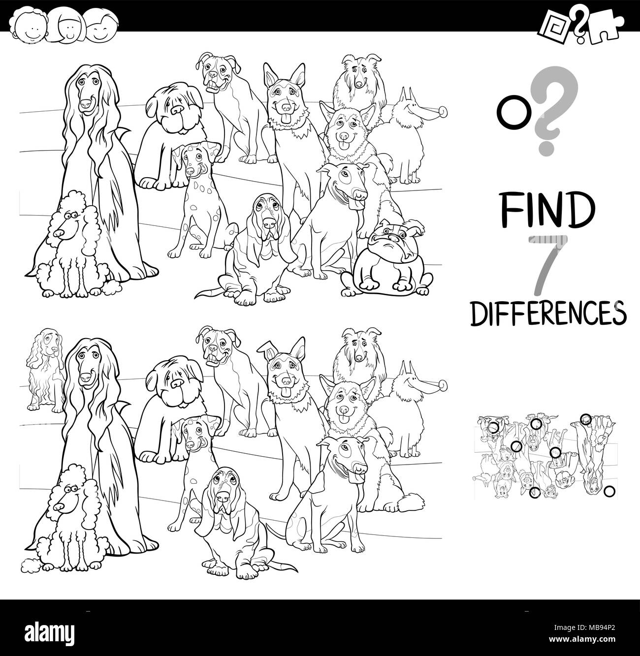 Black and White Cartoon Illustration of Finding Seven Differences ...
