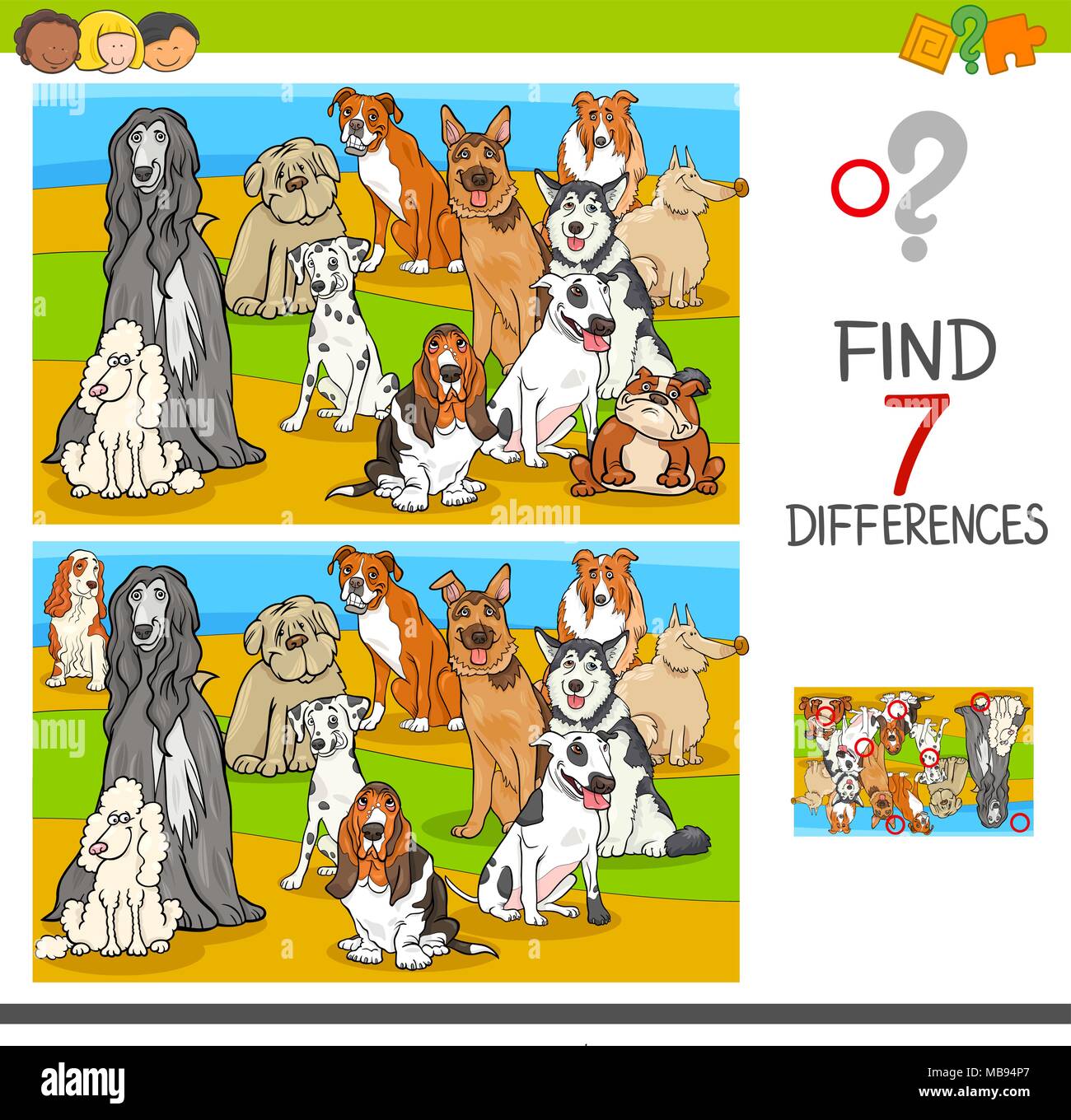 Cartoon Illustration of Finding Seven Differences Between Pictures ...