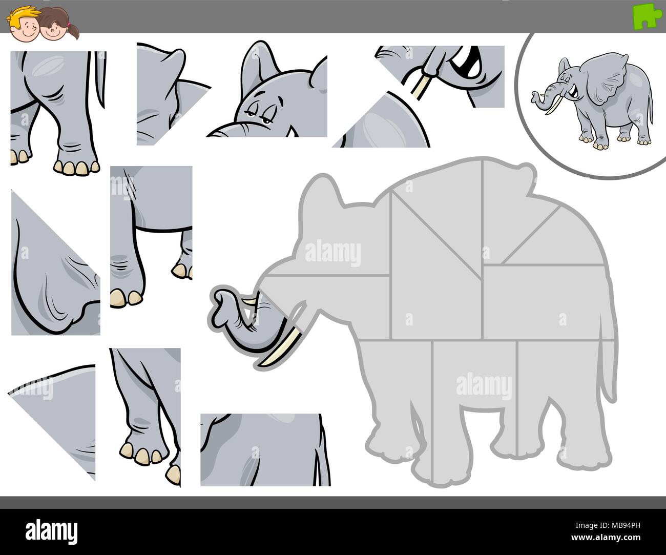 Cartoon Illustration of Educational Jigsaw Puzzle Game for Children ...