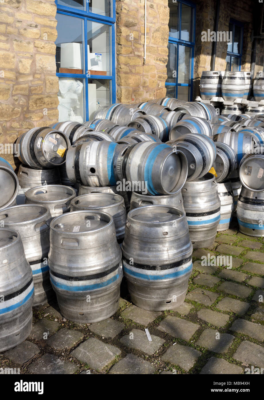 stainless steel beer kegs outside Irwell Works Brewery in ramsbottom ...