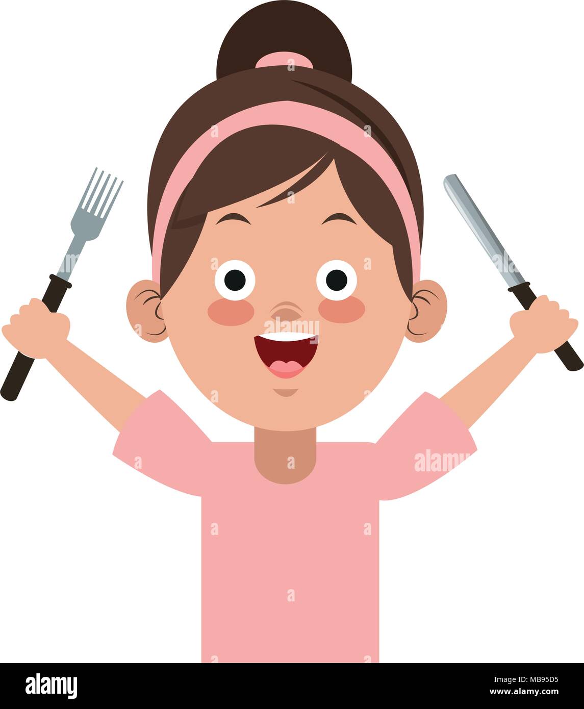 Beautiful little girl holding cutlery Stock Vector Image & Art - Alamy