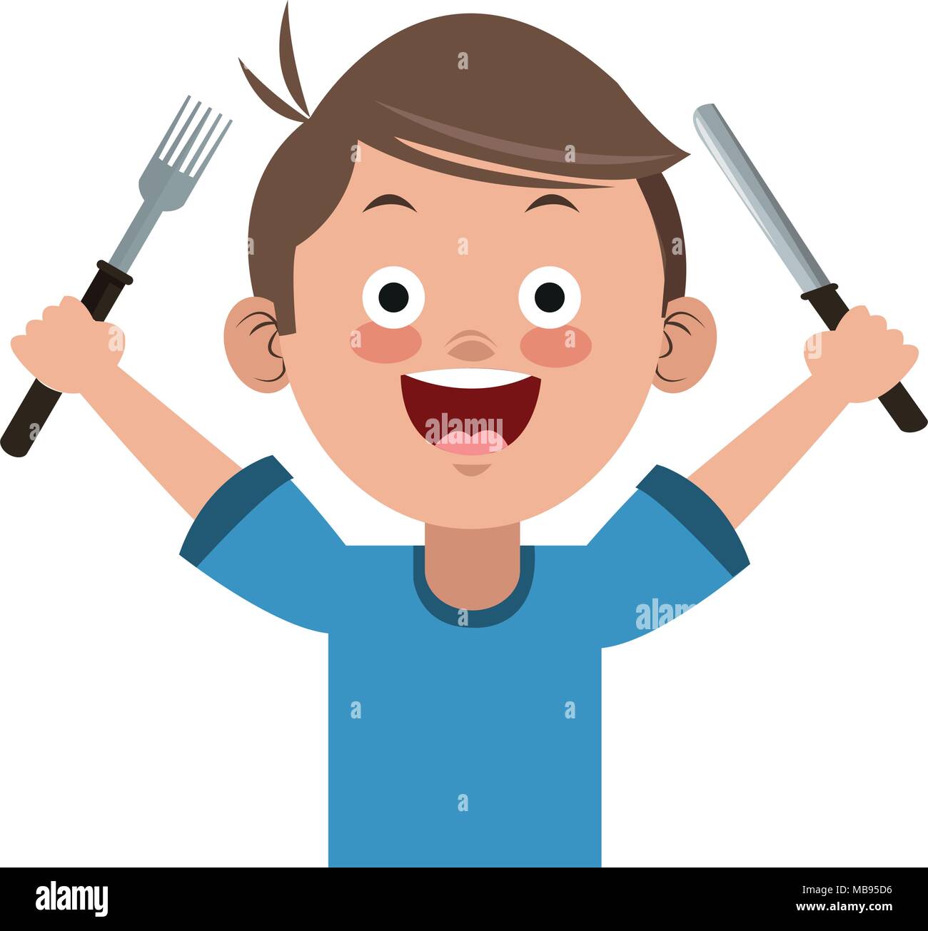 Cute boy holding cutlery Stock Vector Image & Art - Alamy
