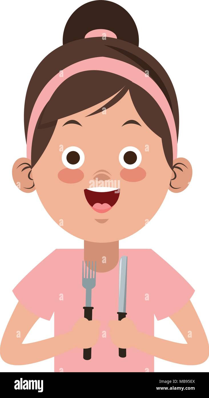 Beautiful little girl holding cutlery Stock Vector Image & Art - Alamy