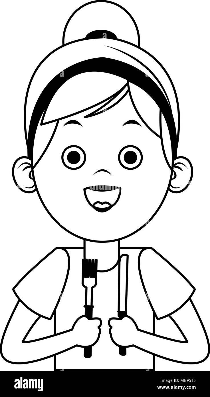 Beautiful little girl holding cutlery Stock Vector Image & Art - Alamy