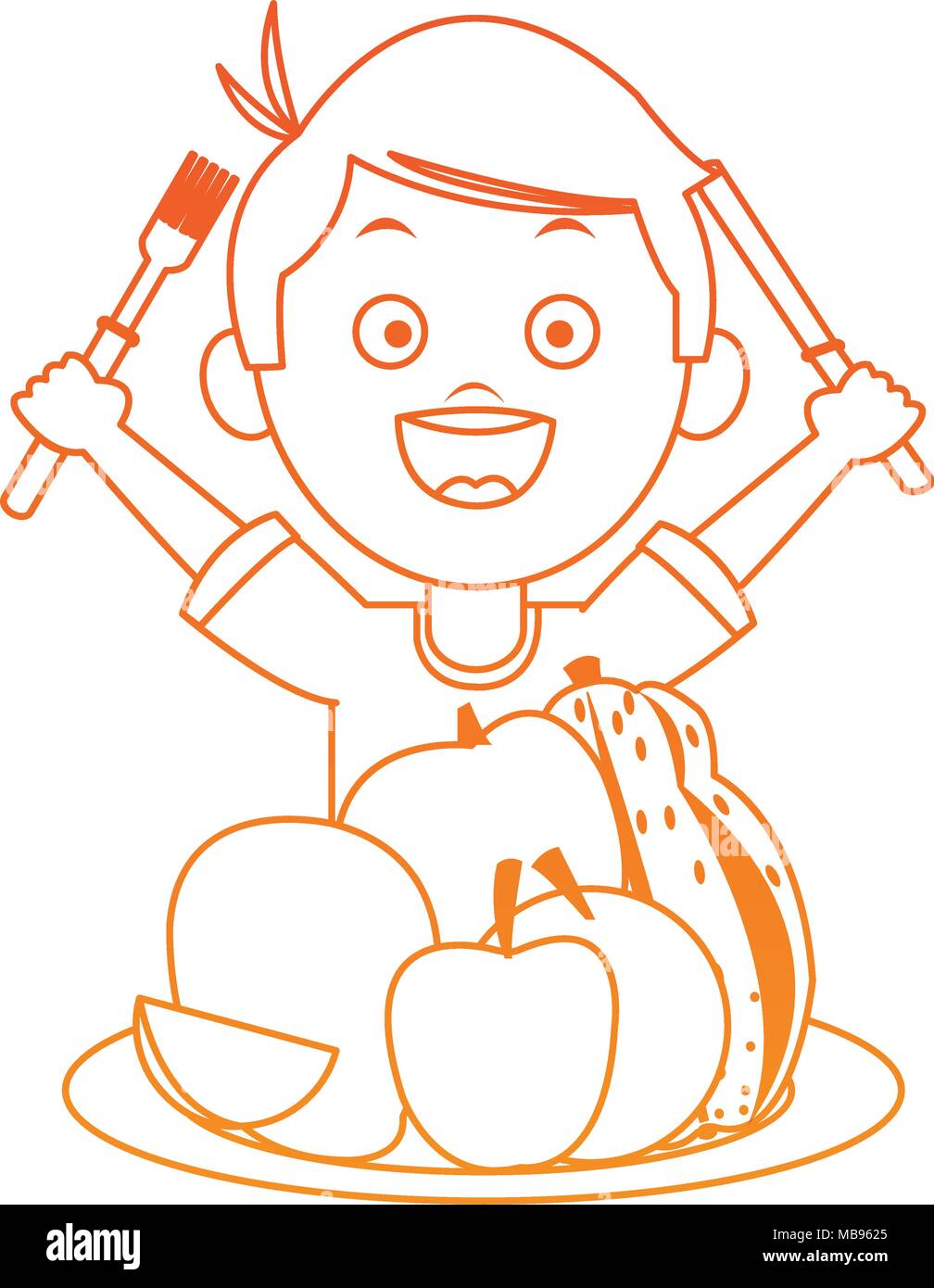 Cute boy eating healthy food Stock Vector Image & Art - Alamy