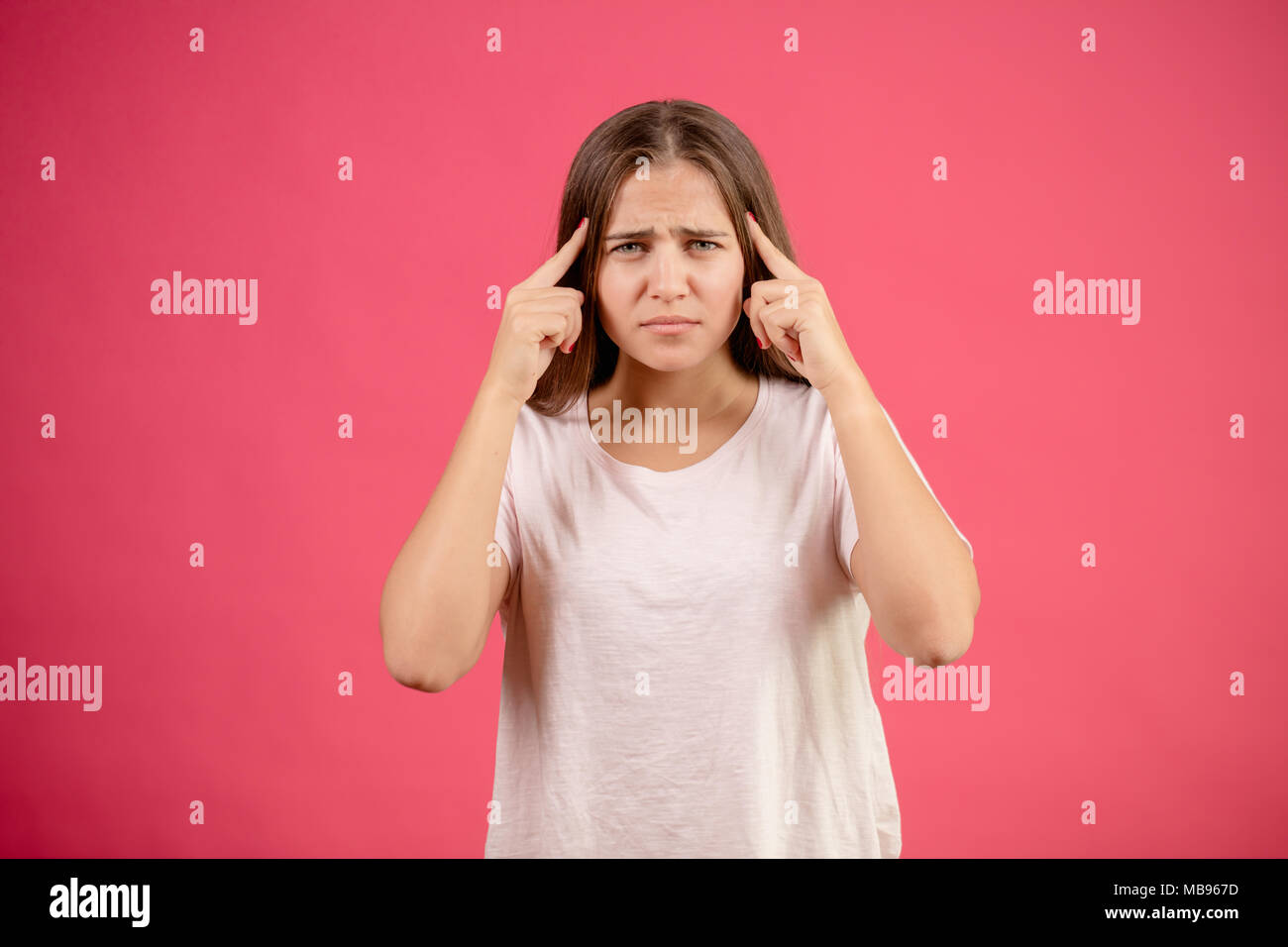a jumble of ideas. Beautiful young woman has cobwebs in her head Stock ...