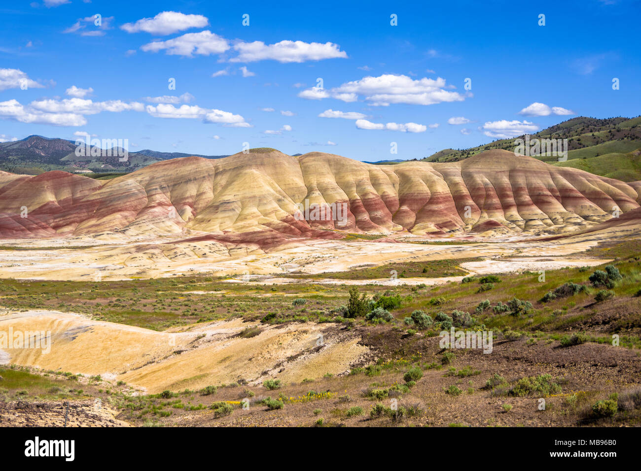 The Oregon Painted Hills. Bold red sandy soil makes stripes through the ...