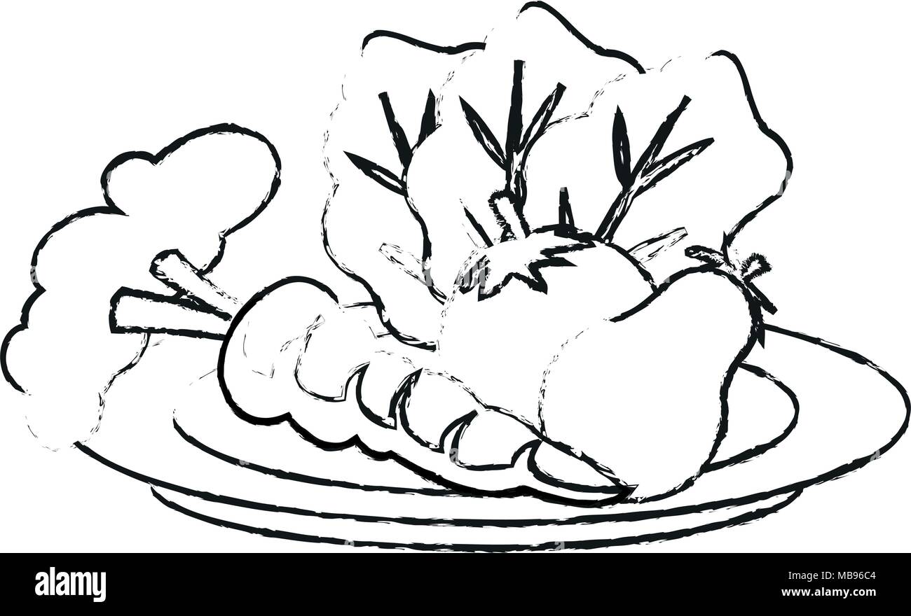 Vegetables on dish sketch Stock Vector Image & Art - Alamy
