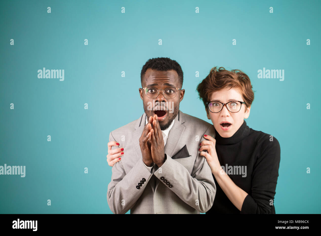 mother and big son are in panic. people expressing fear Stock Photo - Alamy