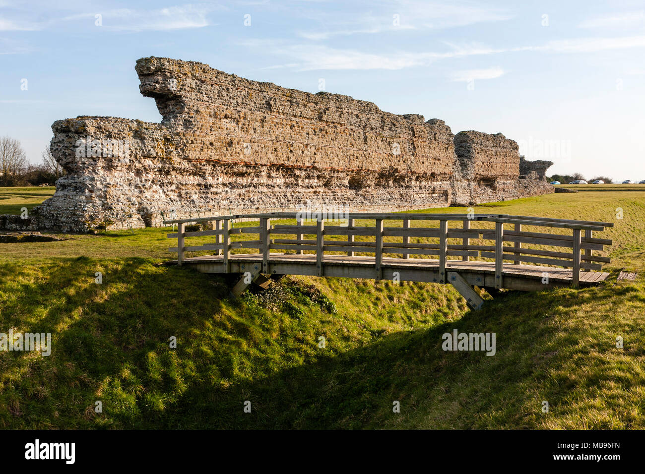 England, Richborough Roman castle. West gate and walls of the Saxon ...