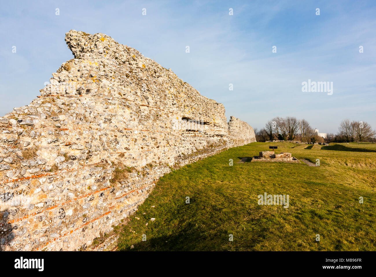 Richborough Roman castle, England. 3rd century wall of Saxon Shore fort ...