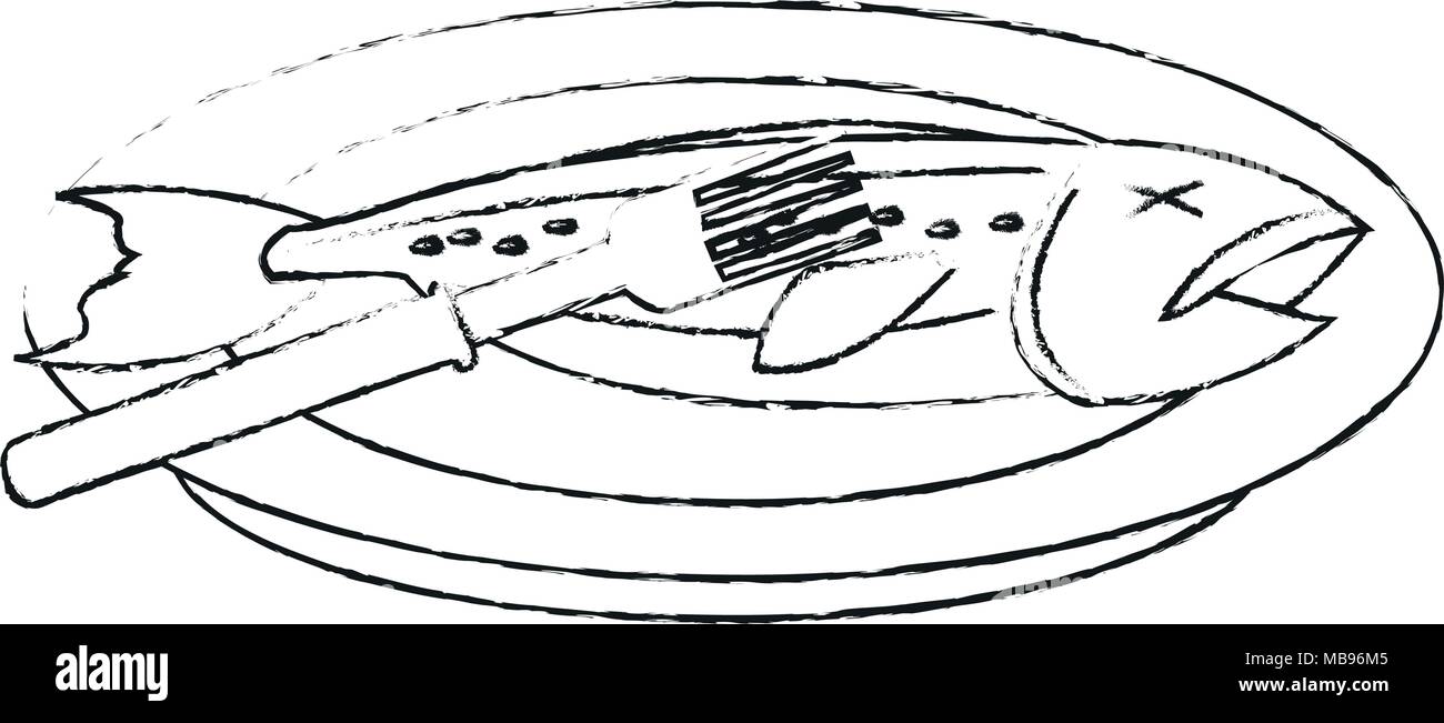 Fish on dish seafood sketch Stock Vector Image & Art - Alamy
