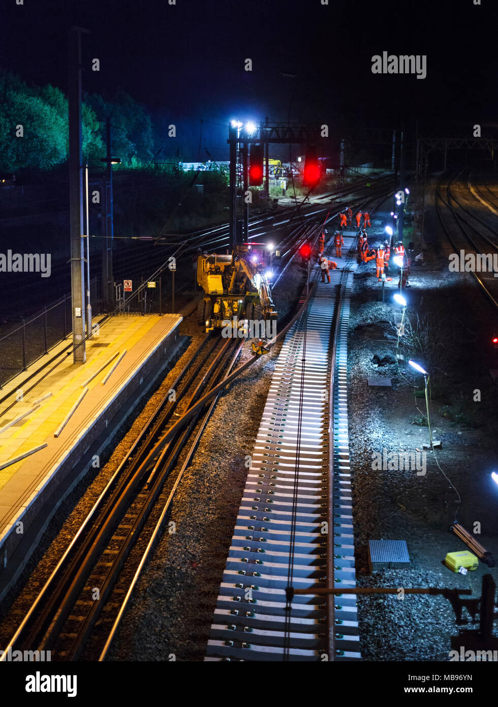 Network Rail contractors carrying out night time track renewal at ...