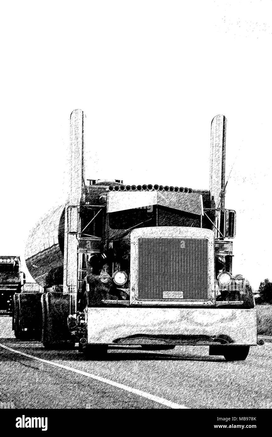 American classic semi tanker on the road, drawing Stock Photo - Alamy