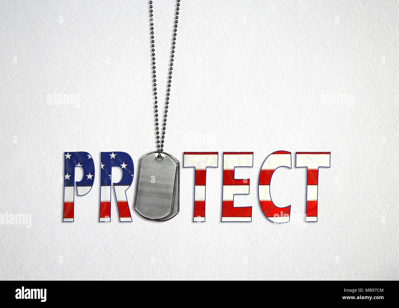 American flag design and military dog tags on soft textured white ...