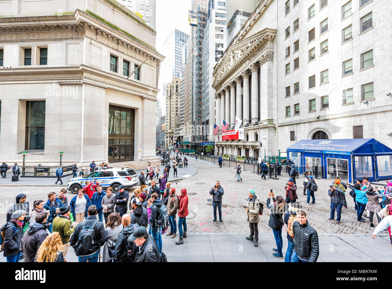 New York City, USA - October 30, 2017: Wall street, NYSE stock exchange ...