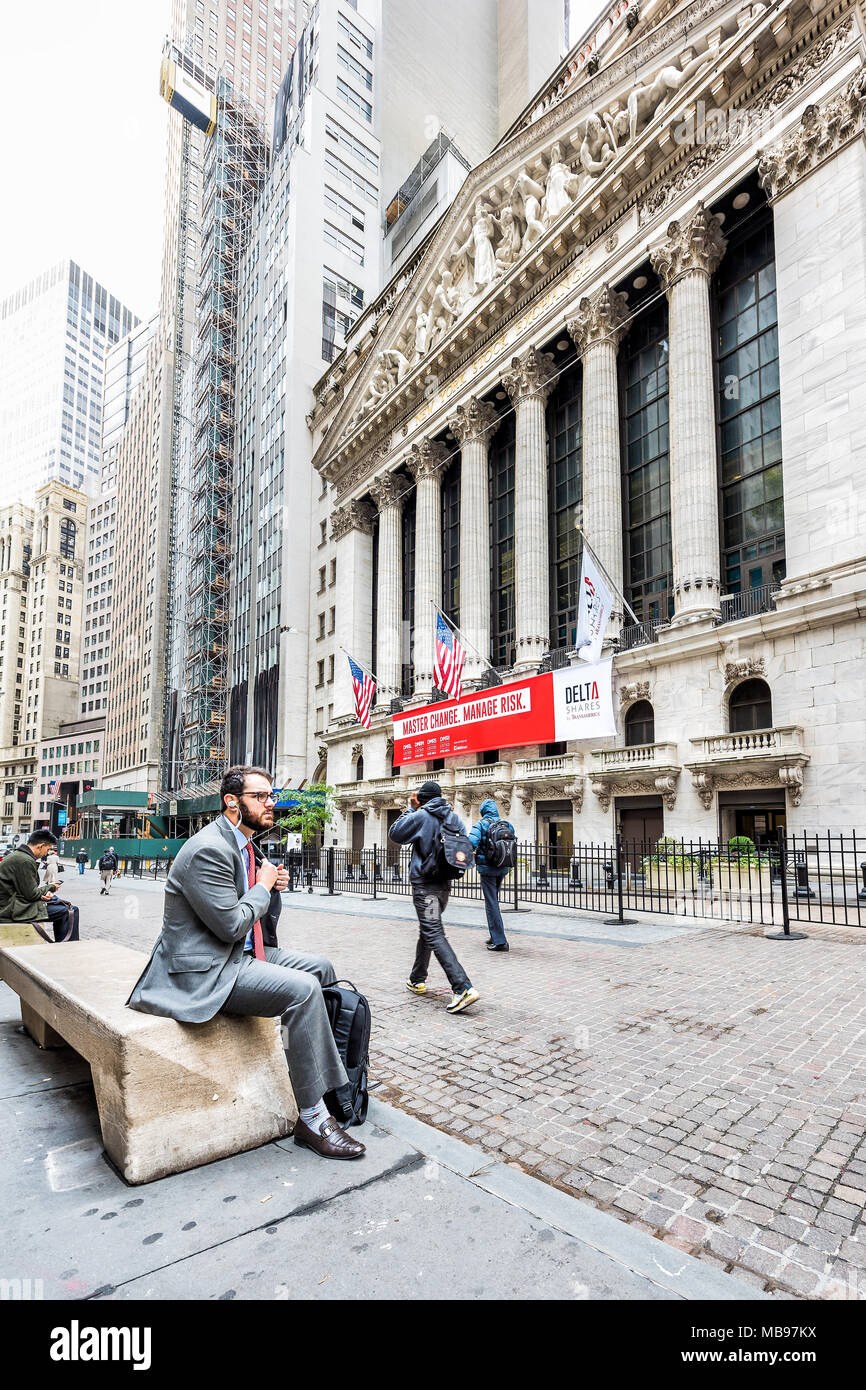 New York City, USA - October 30, 2017: Wall street, NYSE stock exchange ...