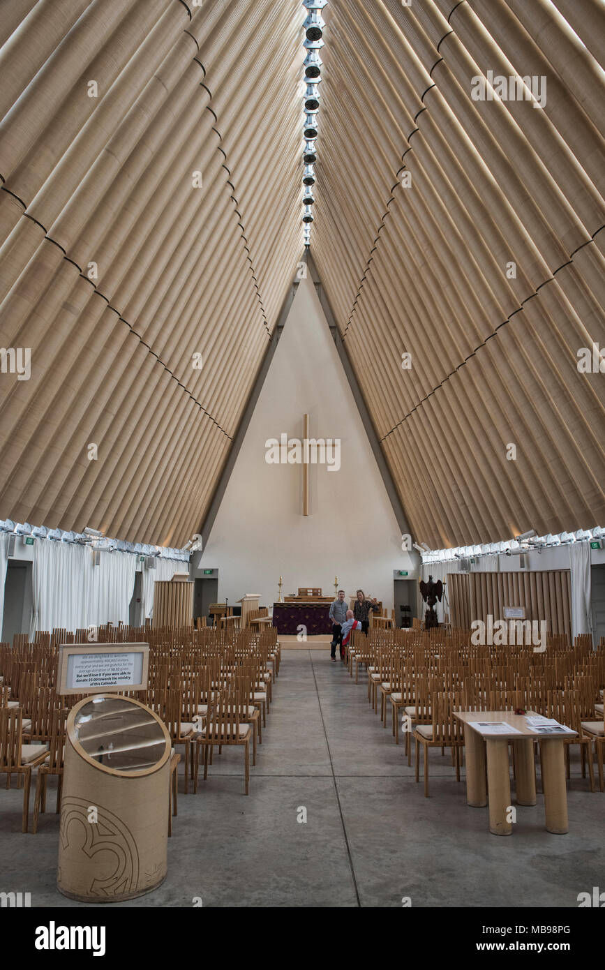 The interior of the unique Cardboard Cathedral, made out of cardboard ...