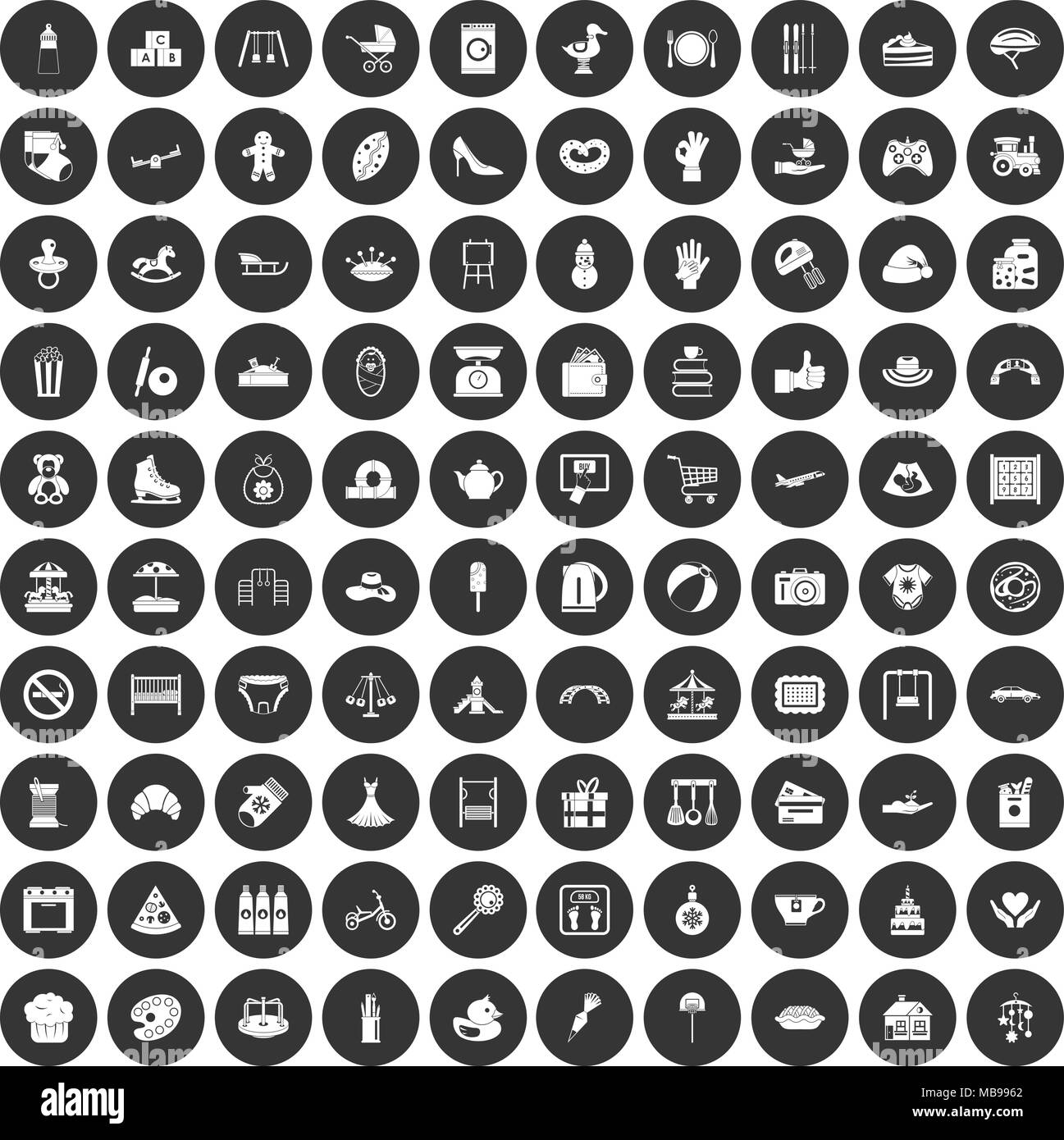 100 mother and child icons set black circle Stock Vector Image & Art ...