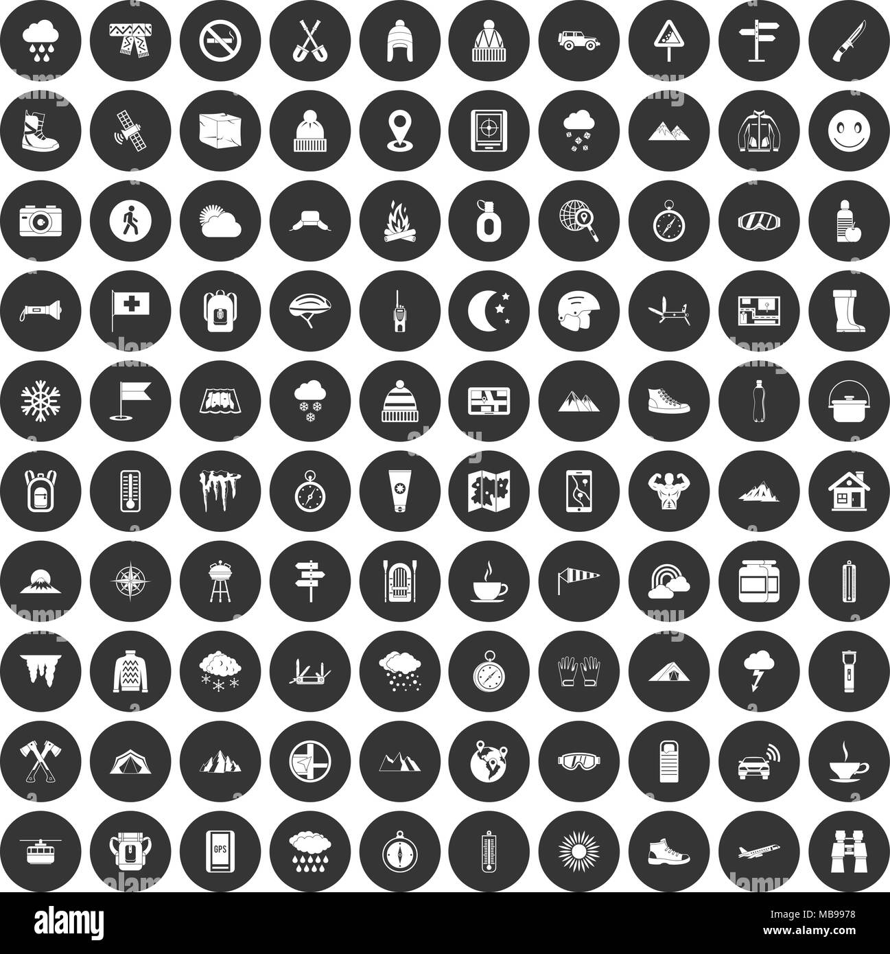 100 mountaineering icons set black circle Stock Vector Image & Art - Alamy