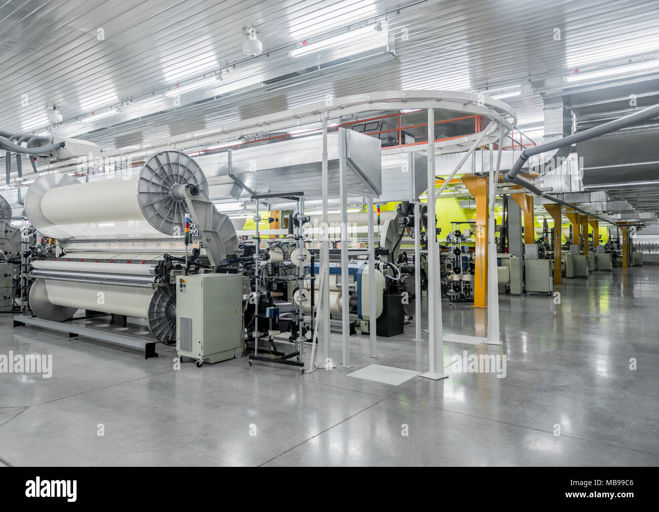 Machine and equipment in the weaving shop, a general overview. interior ...