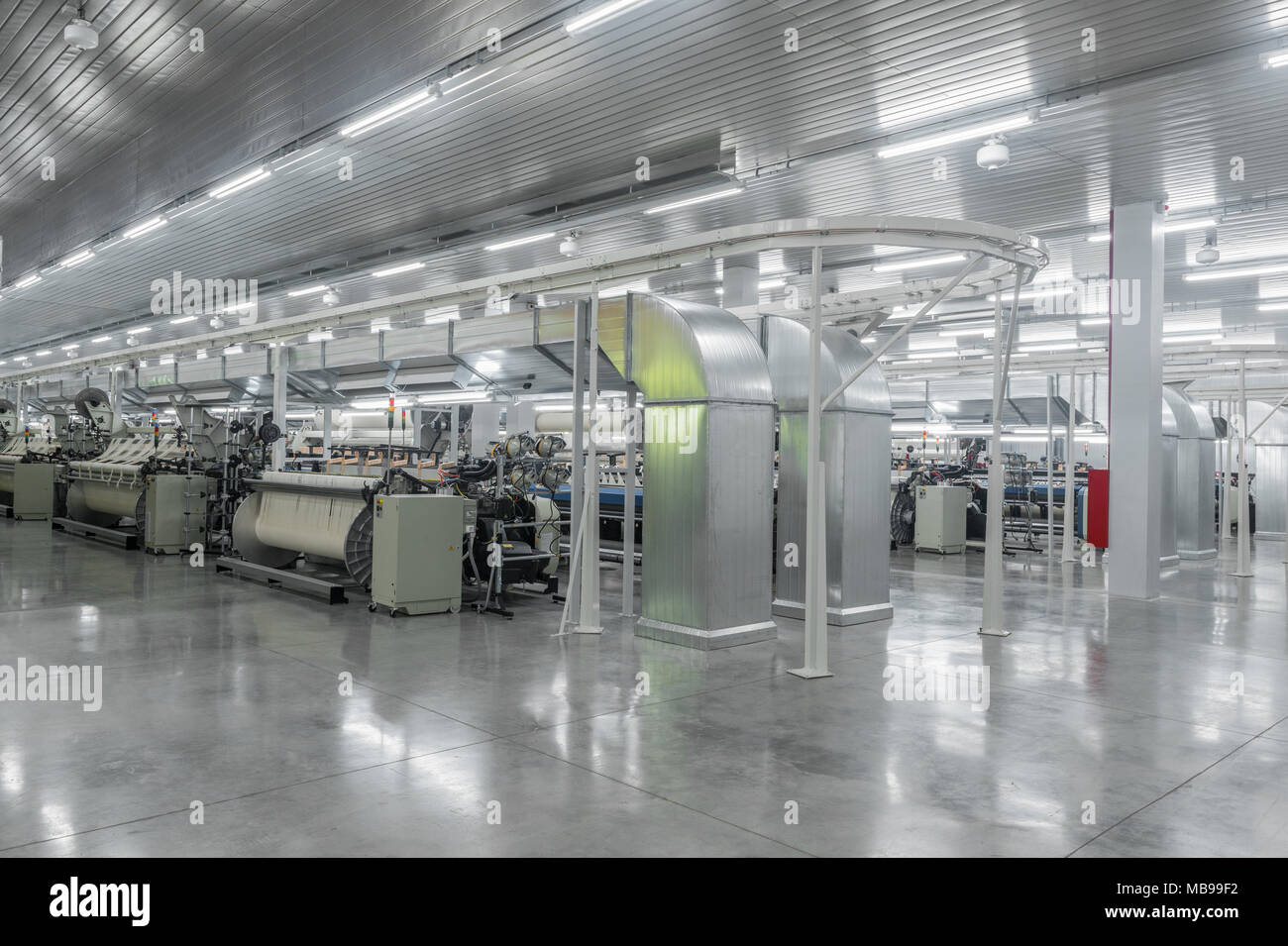 Machine and equipment in the weaving shop, a general overview. interior ...