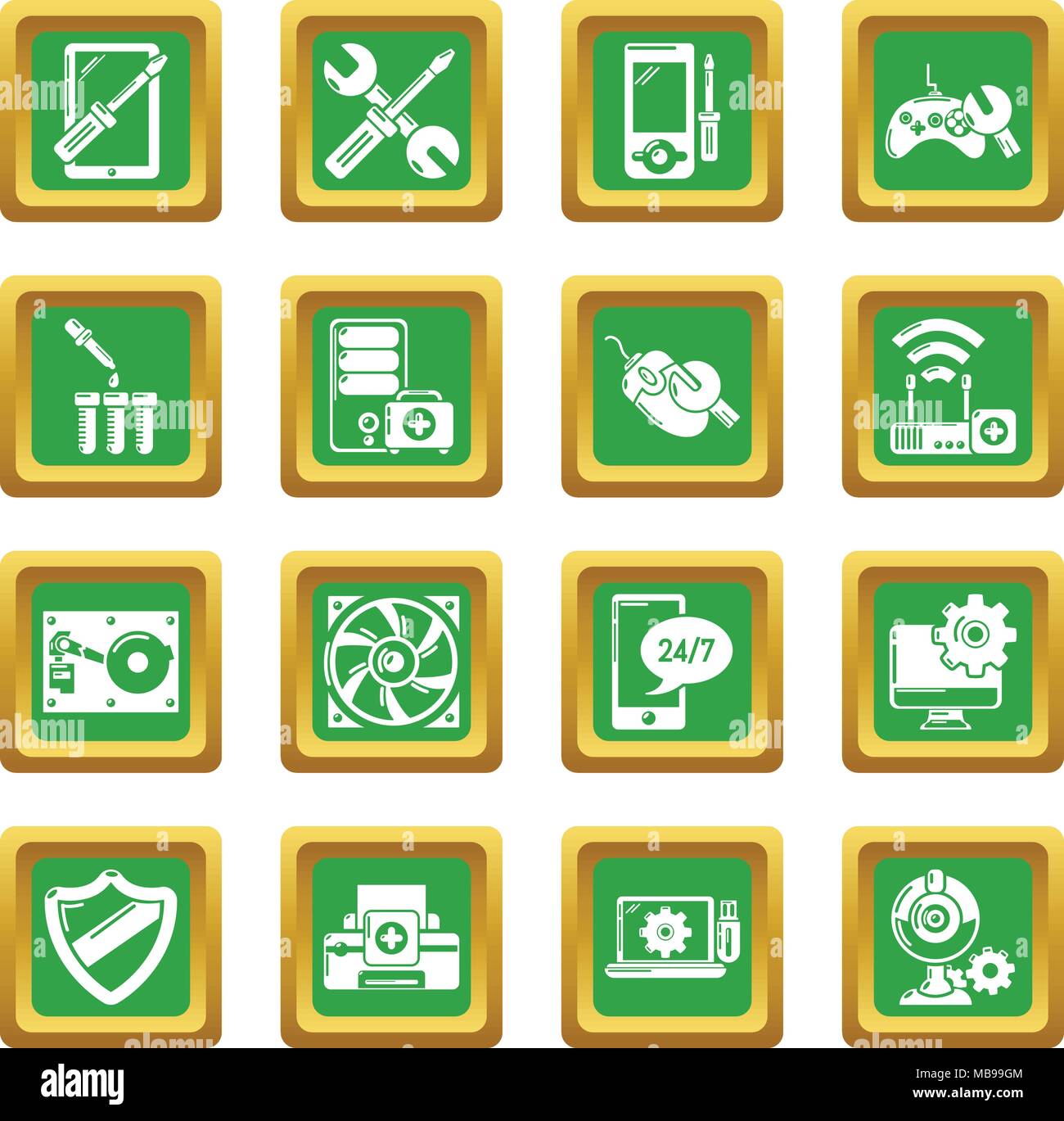 Computer repair service icons set green square vector Stock Vector ...