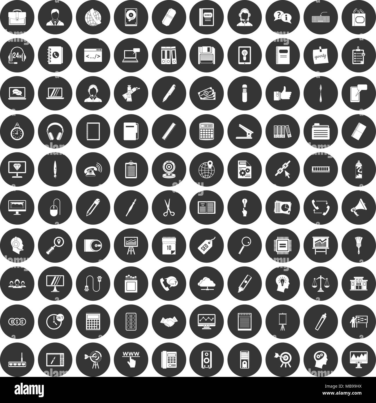 100 office work icons set black circle Stock Vector Image & Art - Alamy