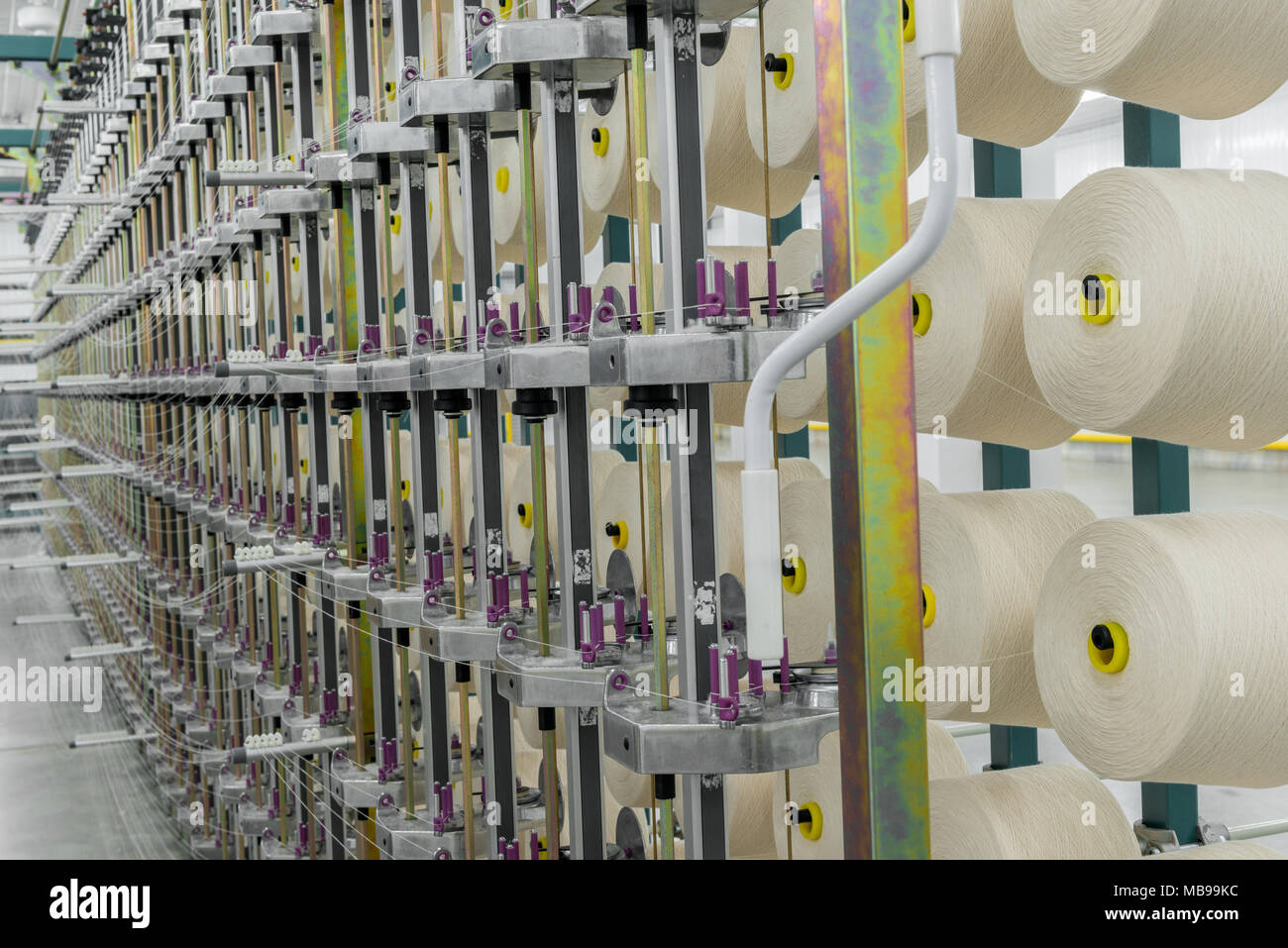 textile yarn on the warping machine. machinery and equipment in a ...