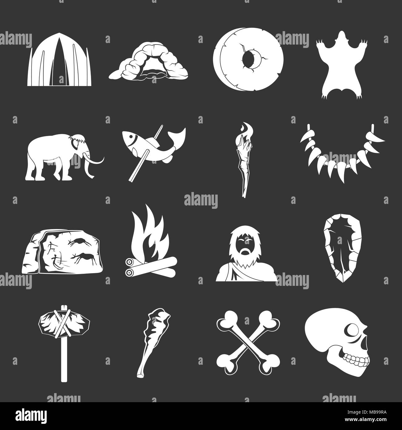 Stone age icon set Black and White Stock Photos & Images - Alamy